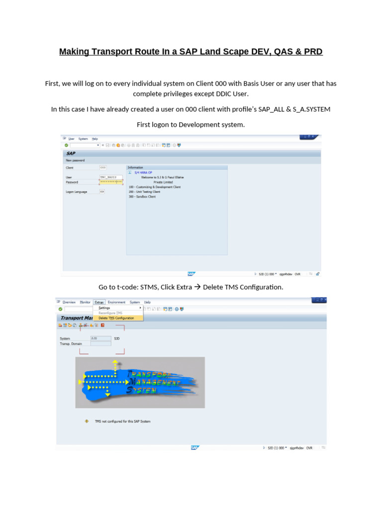Making Transport Route in A SAP Land Scape DEV QAS PRD SJG Pharma | PDF ...