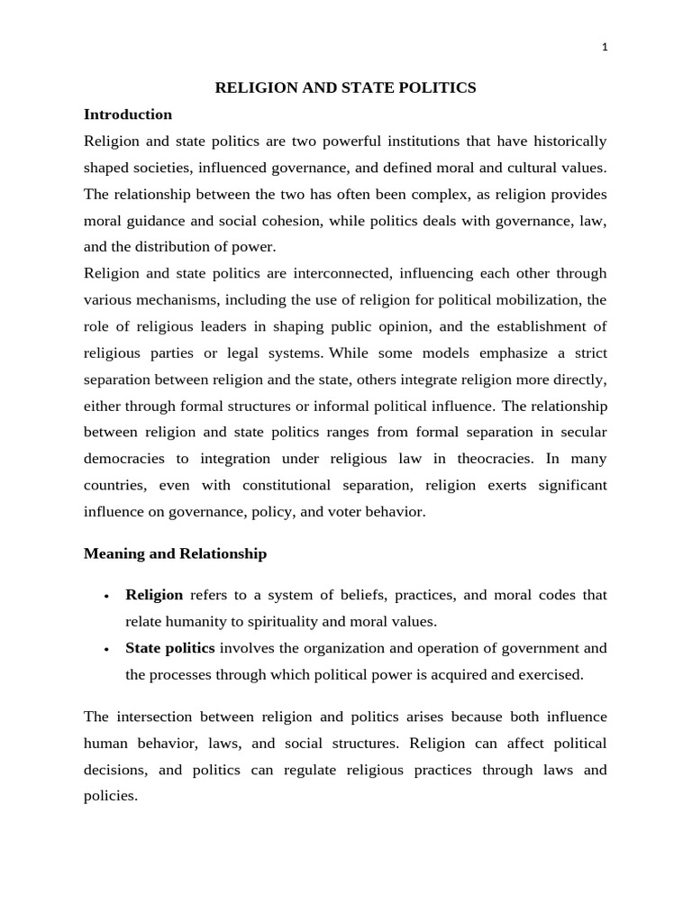 Religion's Impact on State Politics | PDF | Governance | Separation Of ...
