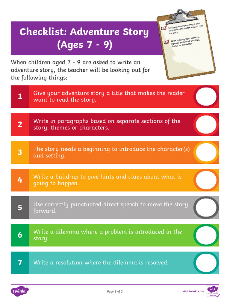 Adventure Story Writing Checklist | PDF