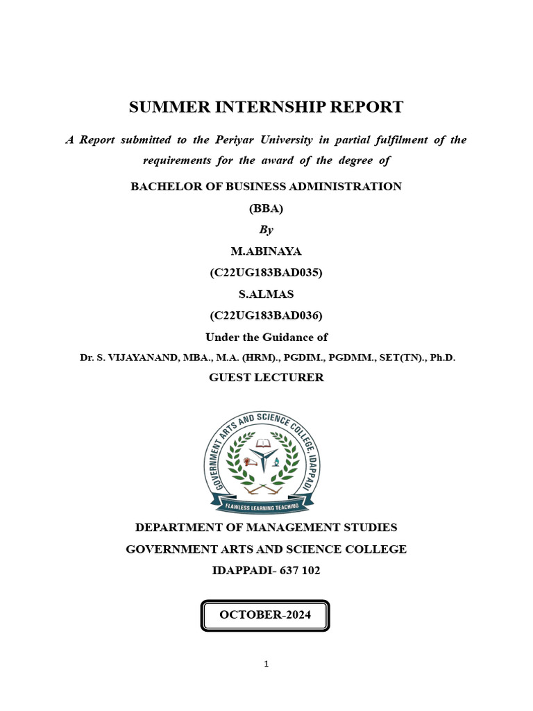 Summer Internship Report - BBA 2024 | PDF | Cost Of Living | Agriculture