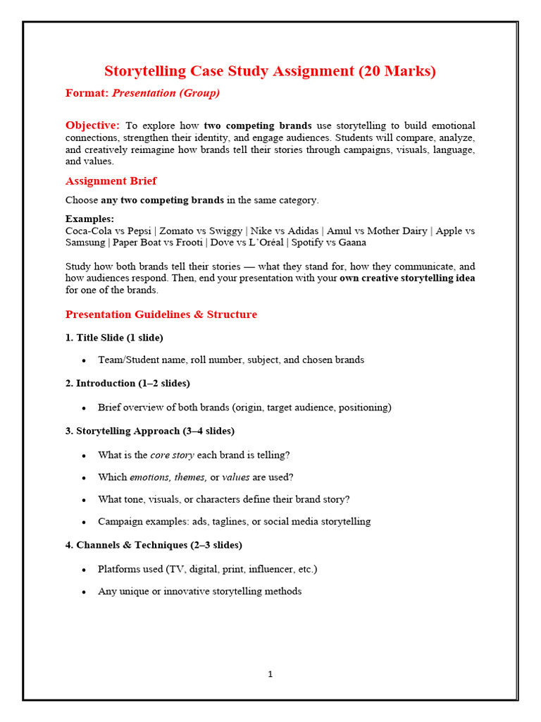Storytelling - Case Study Assignment (20 Marks) | PDF | Brand ...