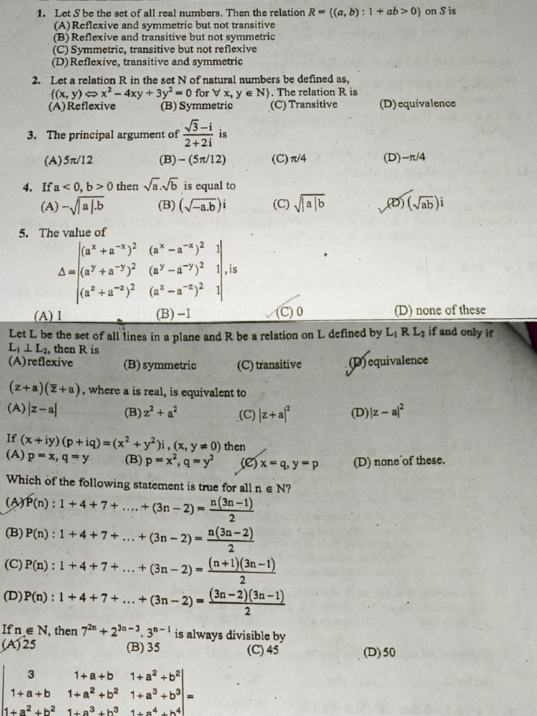 Test Paper On Complex Numbers Up To Module 3 Determinant Mattresses Up ...