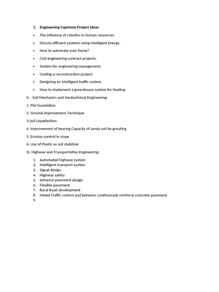 Engineering Capstone Project Ideas | PDF