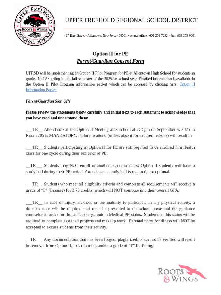 UFRSD Option 2 Pilot Parent - Guardian Consent Form | PDF