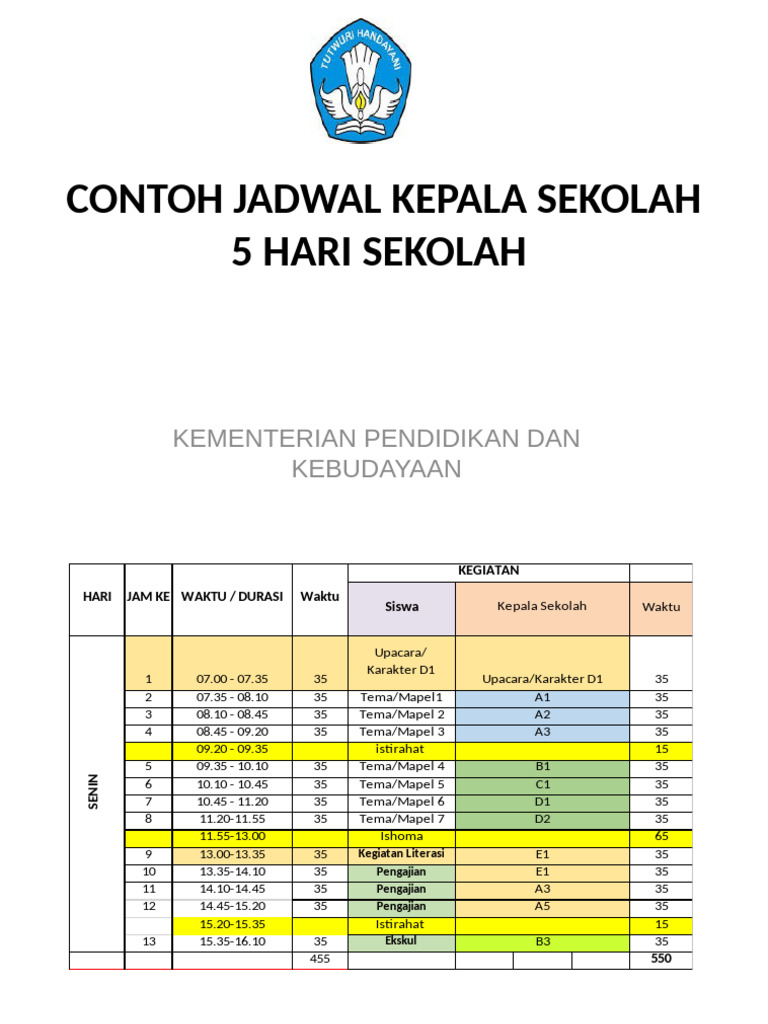 Contoh Jadwal Kepala Sekolah 5 Hari Sekolah | PDF