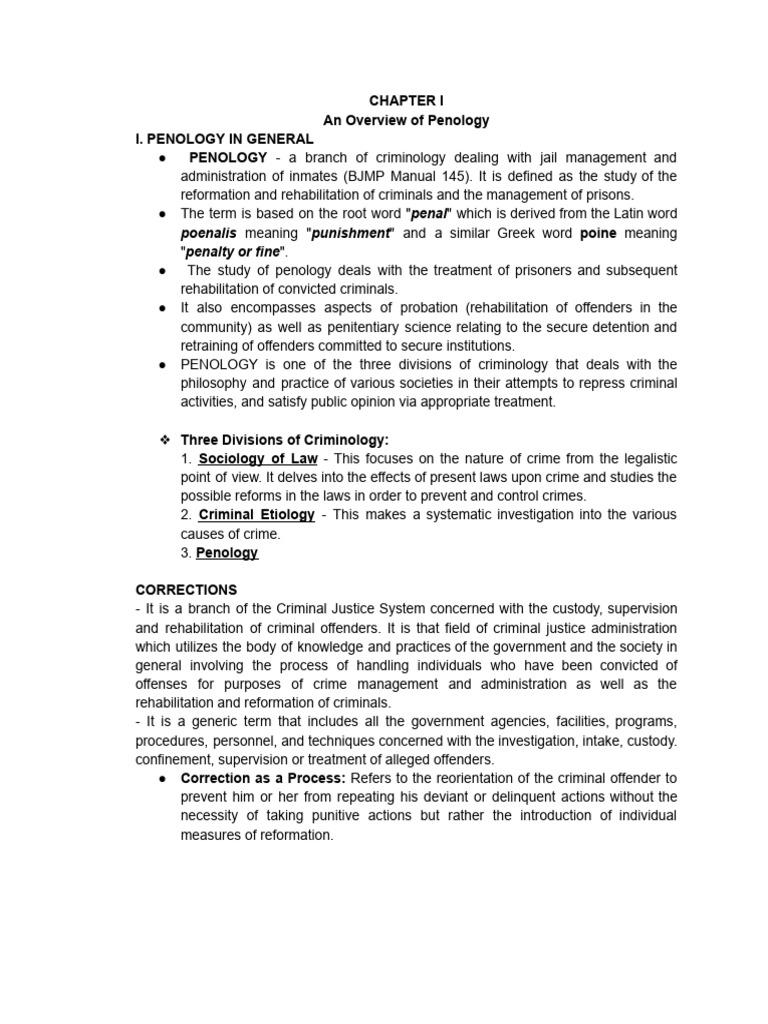 An Overview of Penology I. Penology in General Penology: Penal Poenalis ...