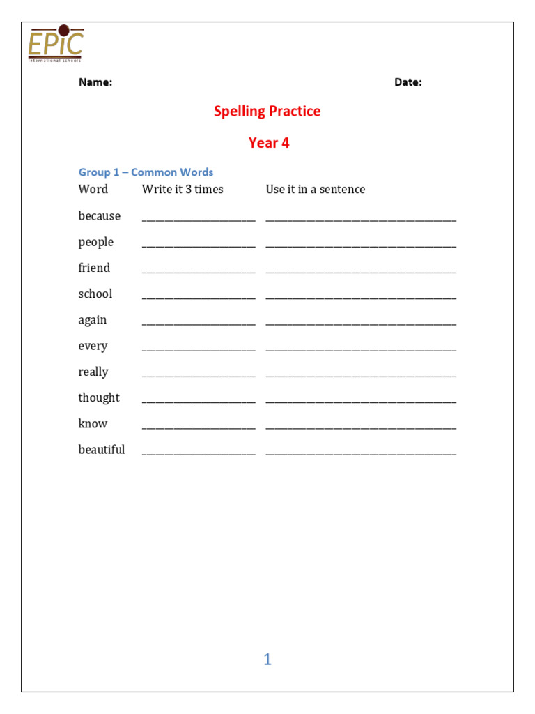 Year4 Spelling Practice Tables Asma | PDF | Linguistics | Language Families