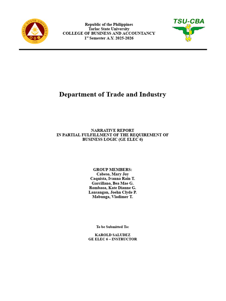 GE ELEC 6 - DTI NARRATIVE REPORT.docx | PDF | Economies | Business