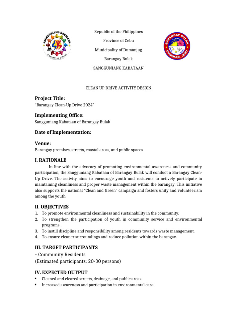 Activity Design CleanUpDrive 2024 | PDF
