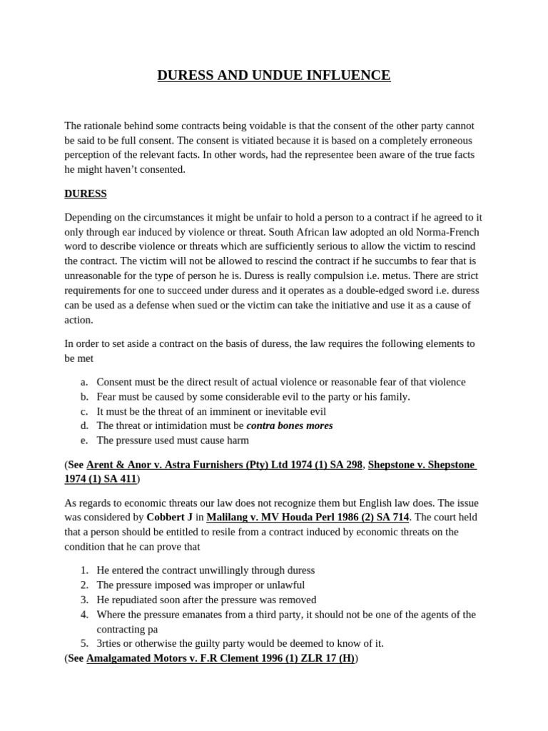 6. Duress and Undue Influence | PDF | Private Law | Common Law