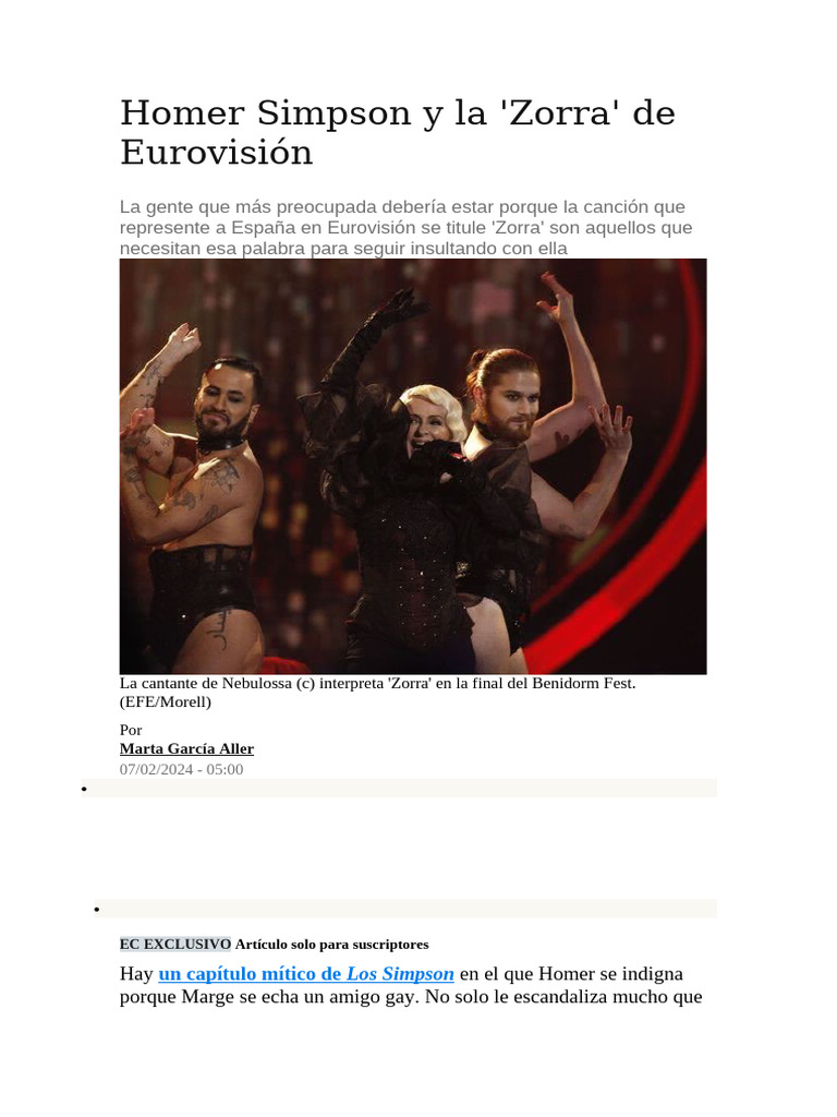 Homer Simpson y la 'Zorra' de Eurovisión | PDF