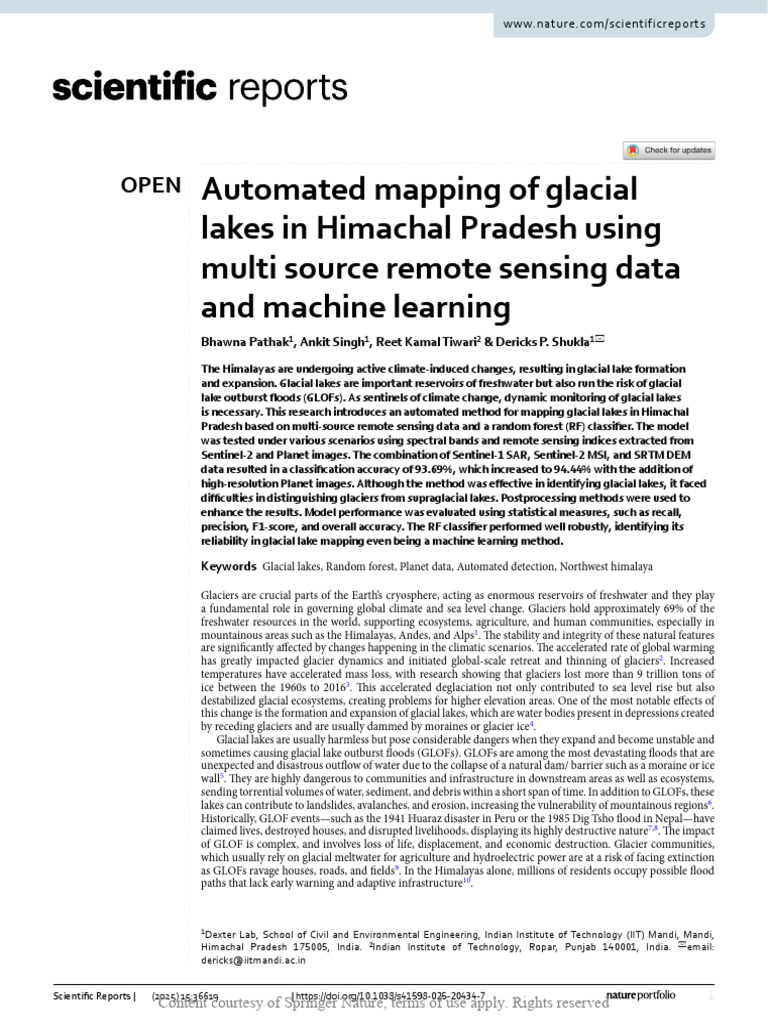 Automated Mapping of Glacial Lakes in Himachal Pra | PDF | Receiver ...