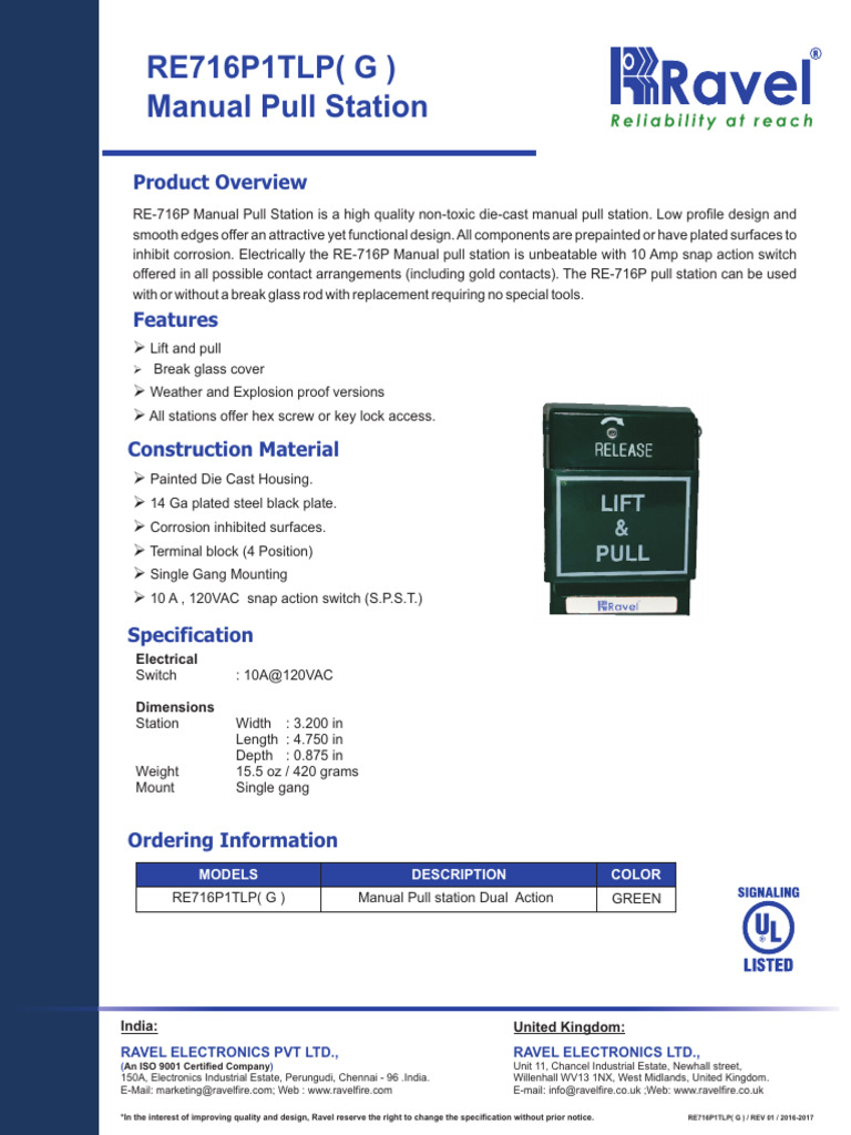 Conventional Manual Release Station - Green | PDF | Switch | Mechanical ...