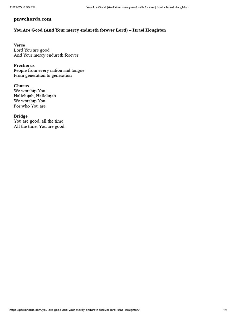 You Are Good (and Your Mercy Endureth Forever) Lord - Israel Houghton | PDF