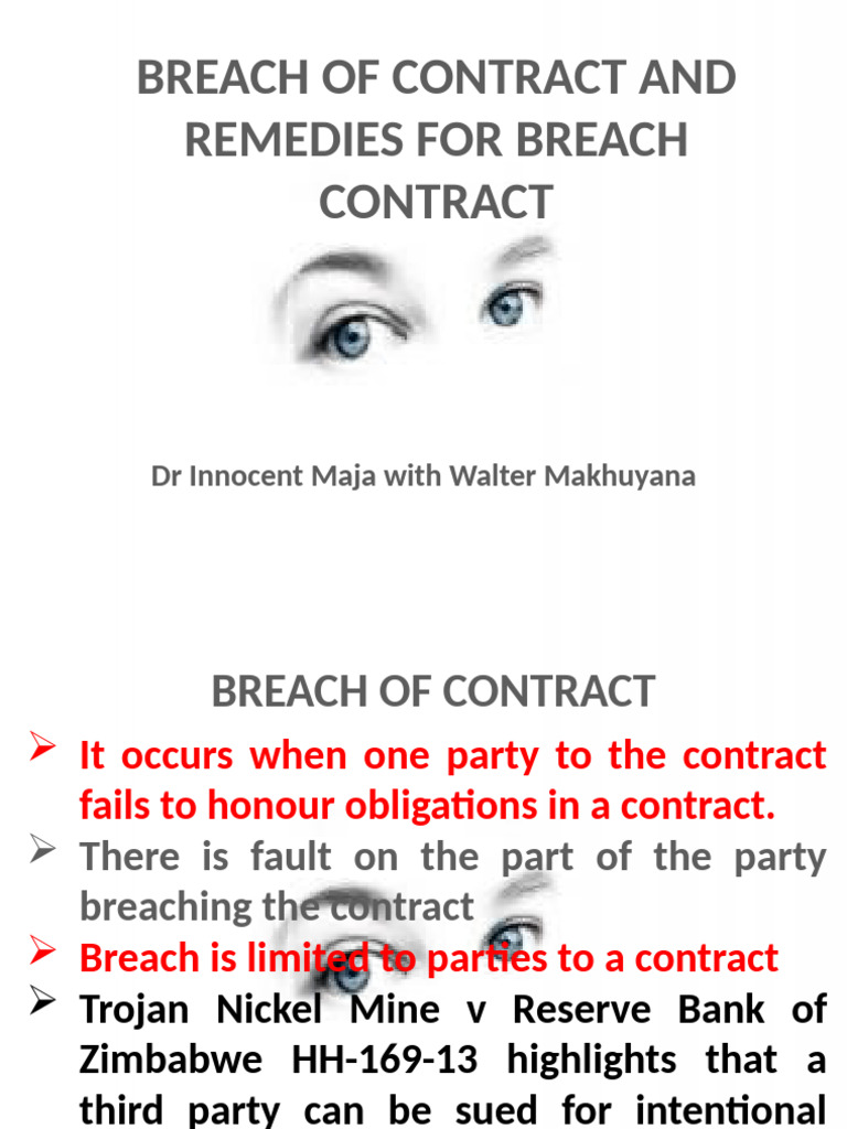 10 and 11. Breach of Contract and Remedies for Breach | PDF | Breach Of ...