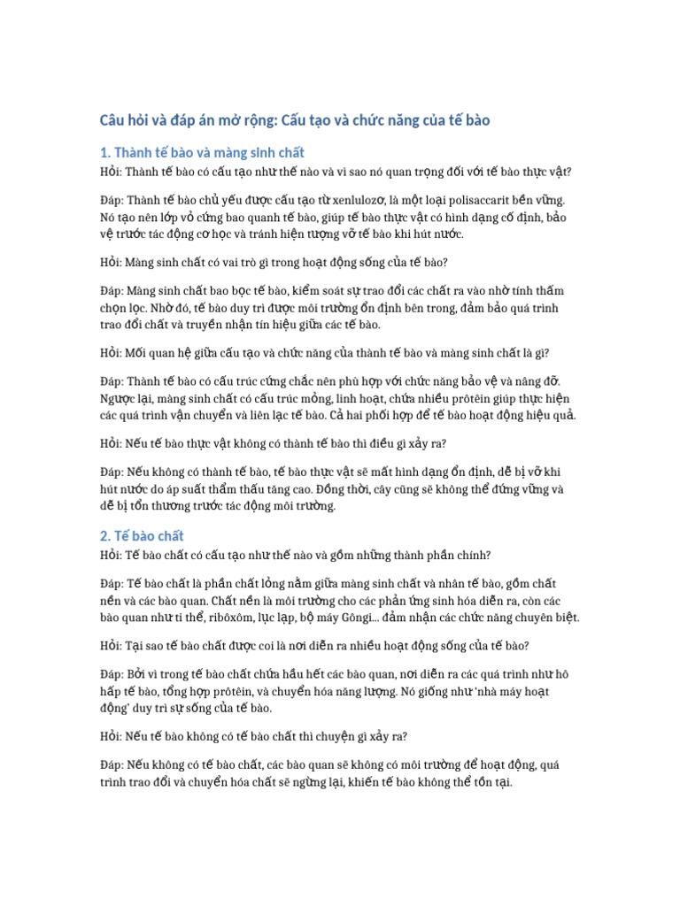 Cau Hoi Va Dap An Mo Rong Cau Tao Te Bao | PDF