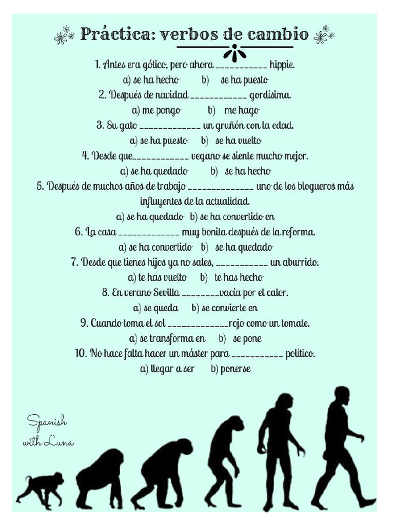Verbos de Cambio, Practica | PDF