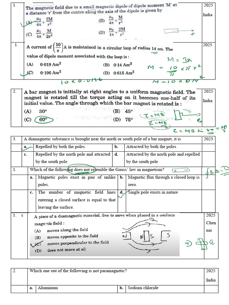 Magnetism MCQ | PDF | Magnetism | Electromagnetism