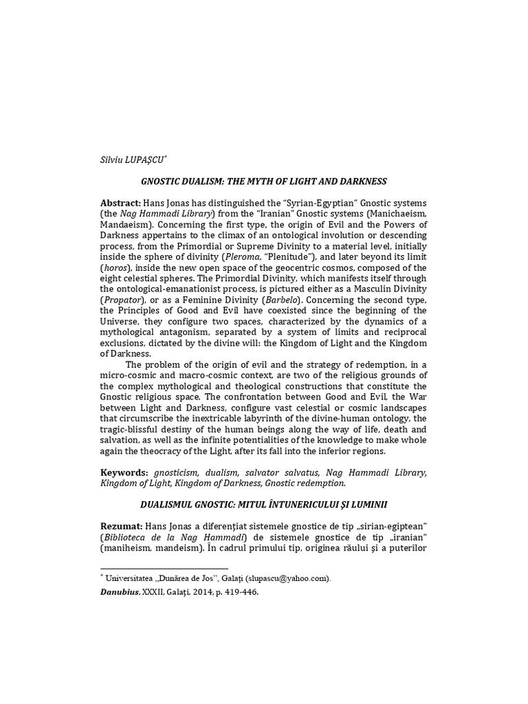 Gnosticism Dualism - The Myth of Light and Darkness | PDF | Gnosticism ...