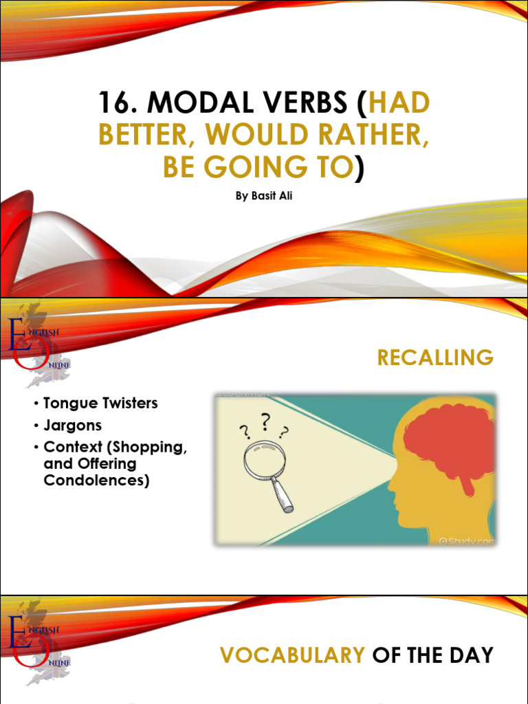 Modal Verbs (Had Better, Would Rather, Be Going To) | PDF | Syntax ...