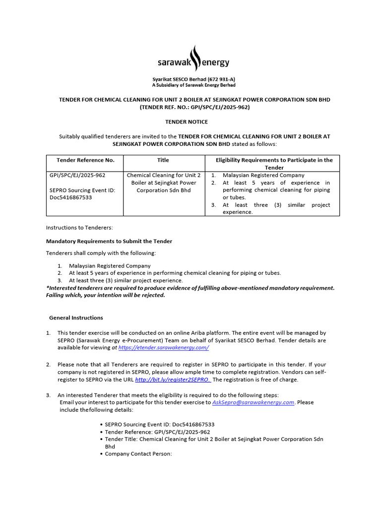 SEPRO Tender Notice Template - 20241125 | PDF