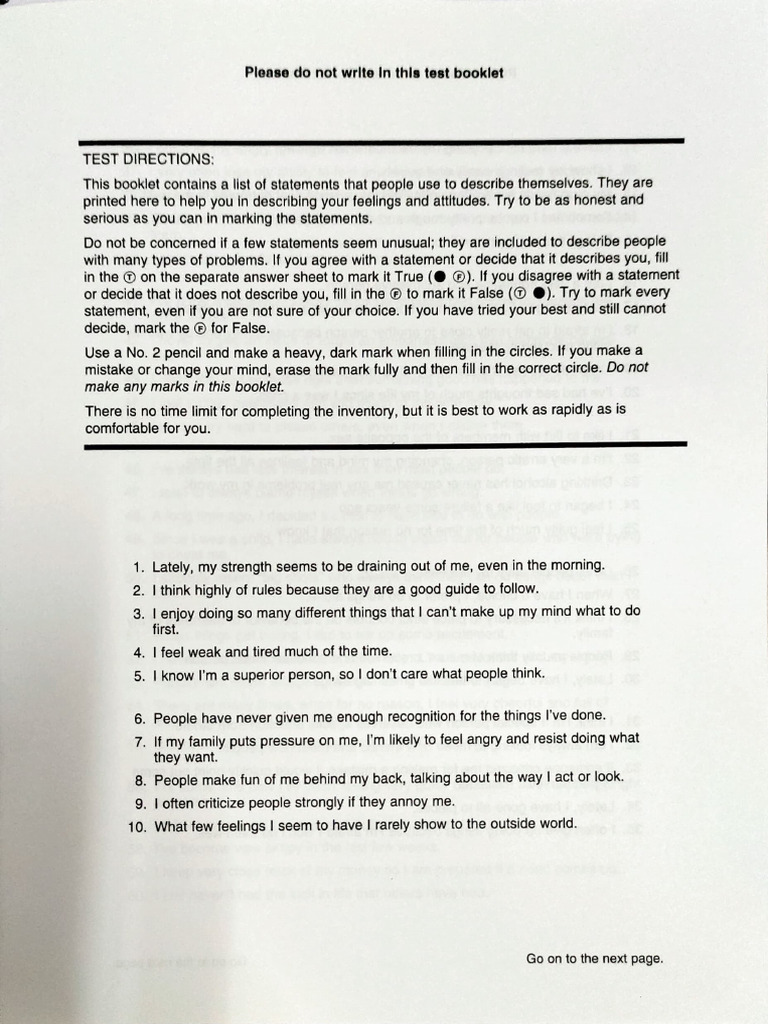MCMI Questionnaire Booklet | PDF