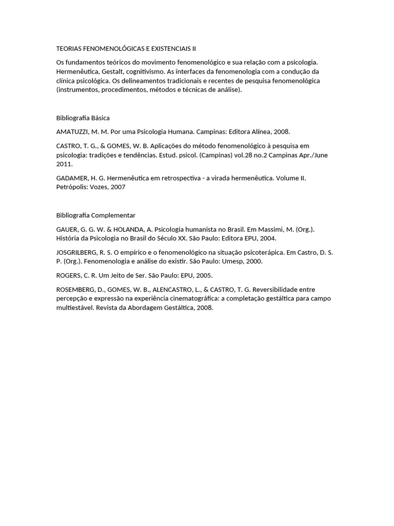 EMENTA TEORIAS FENOMENOLOGICAS | PDF