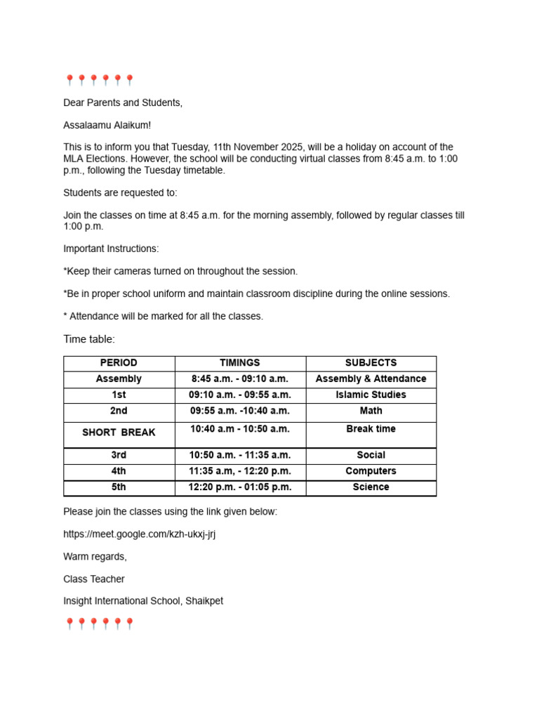 7'C-11th November Online Classes Schedule | PDF