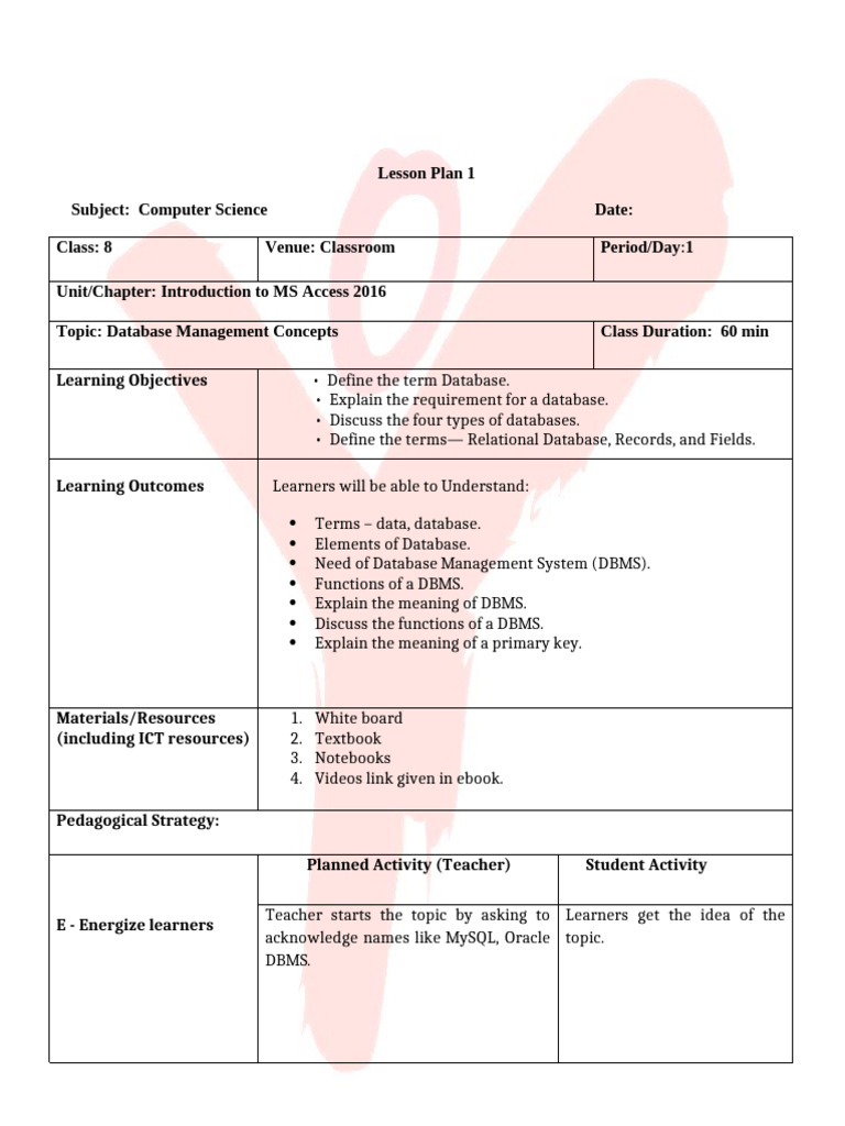 MS Access 2016 Lesson Plans for 8th Grade | PDF | Databases ...