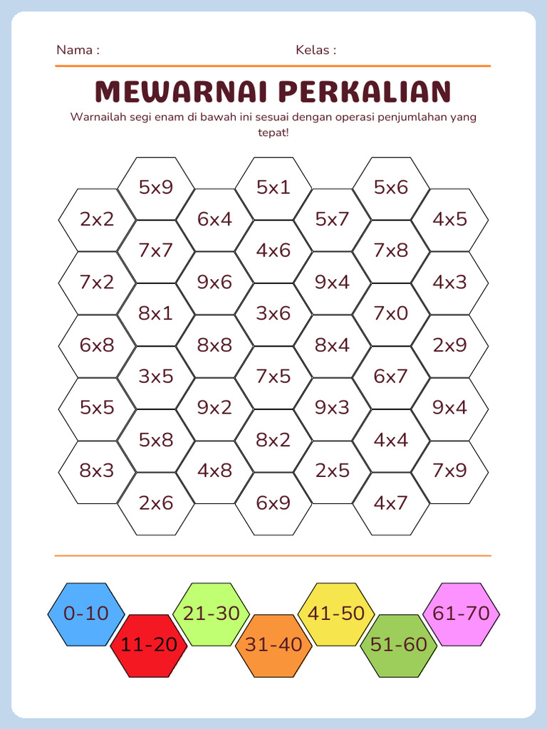 Mewarnai Segi Enam Perkalian Anak | PDF