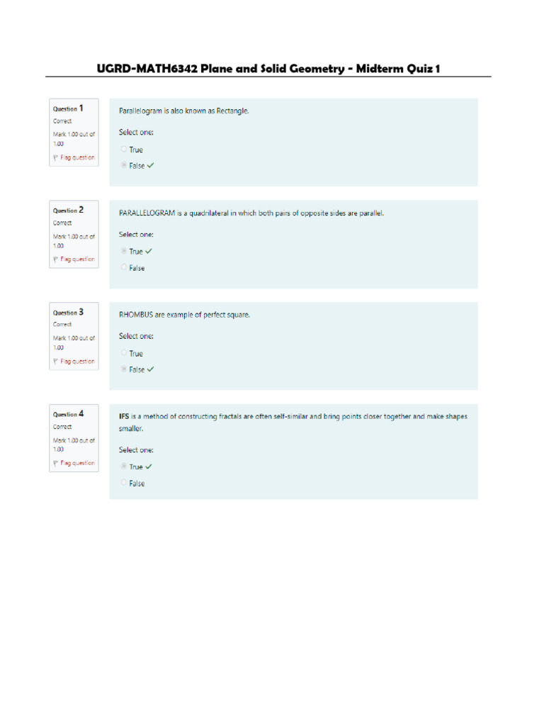 UGRD-MATH6342 Plane and Solid Geometry - Midterm Quiz 1 | PDF