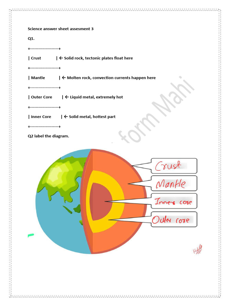 Science Answer Sheet Assesment 3 | PDF | Plate Tectonics | Earth