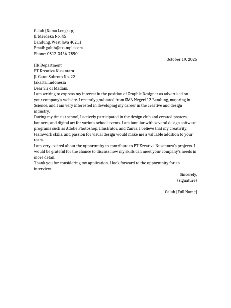 Application Letter Semi Block Style | PDF