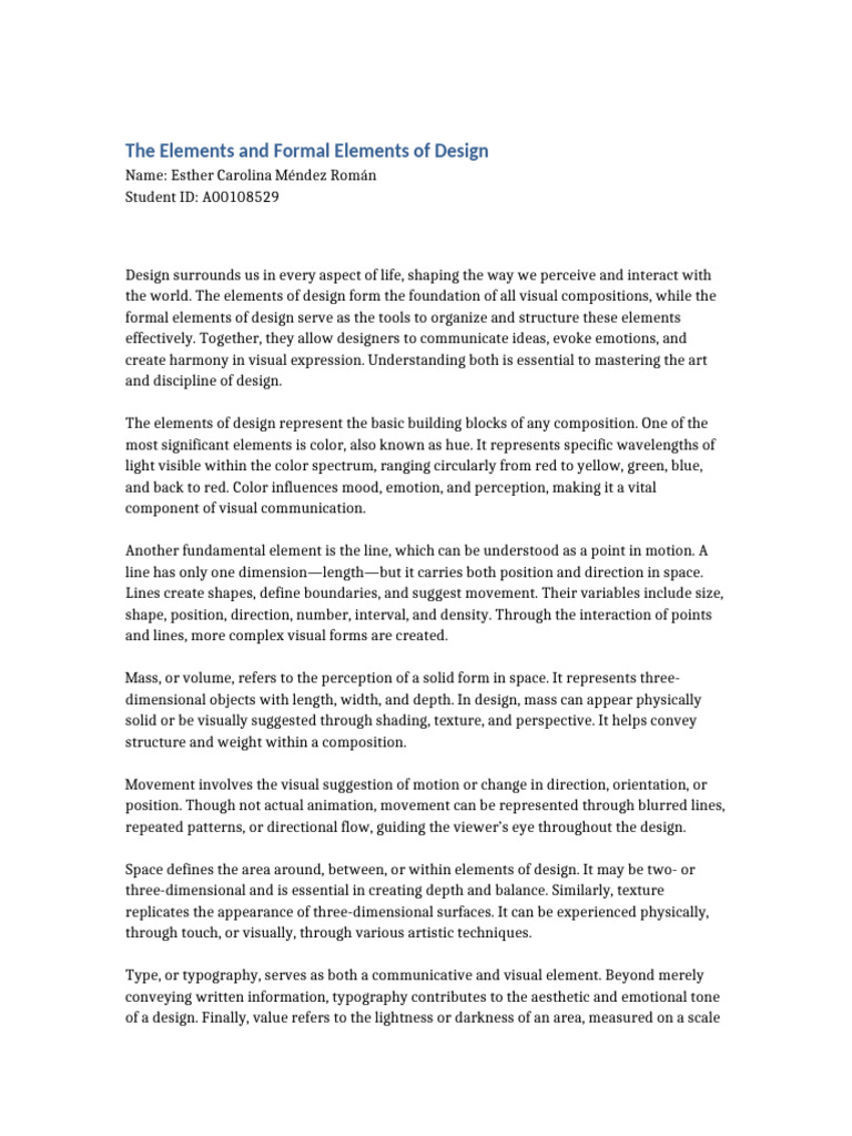 The Elements and Formal Elements of Design Esther Carolina Mendez Roman ...