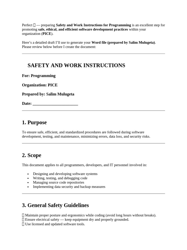 Safety and Work Instructions Programing | PDF | Security | Computer ...