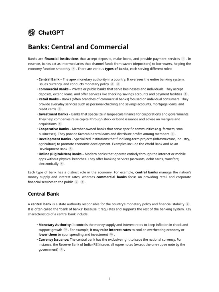 Banks - Central and Commercial | PDF | Banks | Reserve Bank Of India
