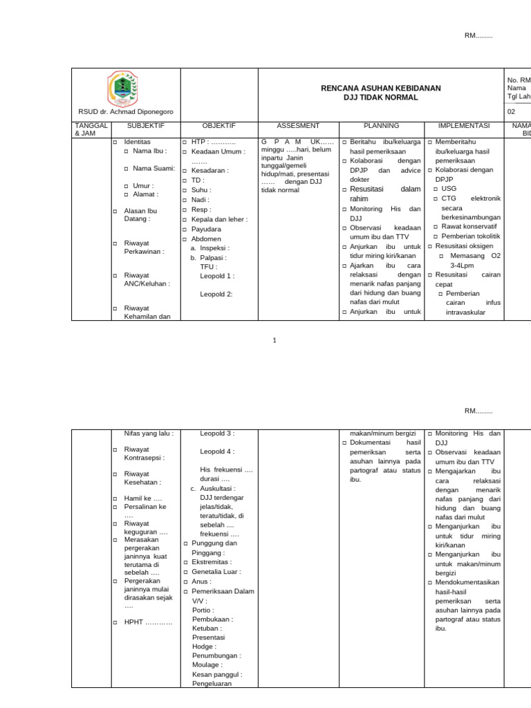 Rencana Asuhan Kebidanan DJJ Tidak Normal | PDF