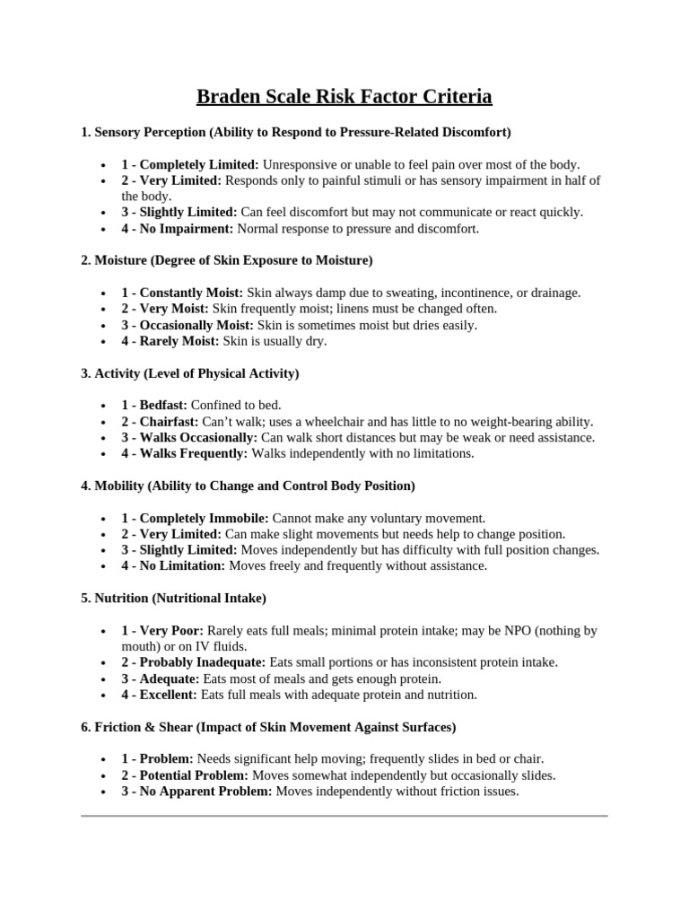 Braden Scale Risk Assessment Guide | PDF | Friction | Clinical Medicine
