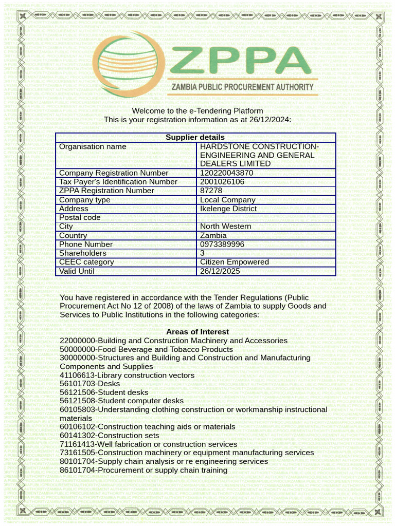 ZPPA Certificate Registration Details | PDF
