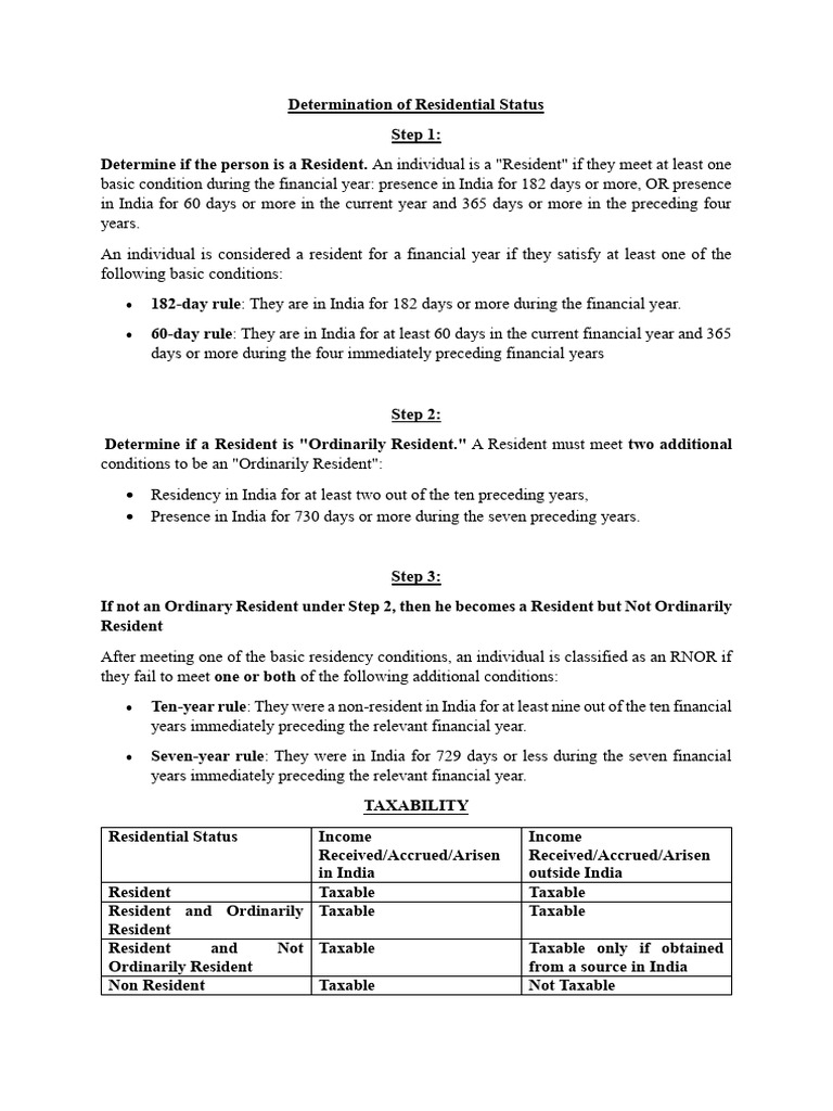 Residential Status and Problem | PDF | Taxes | Tax Deduction