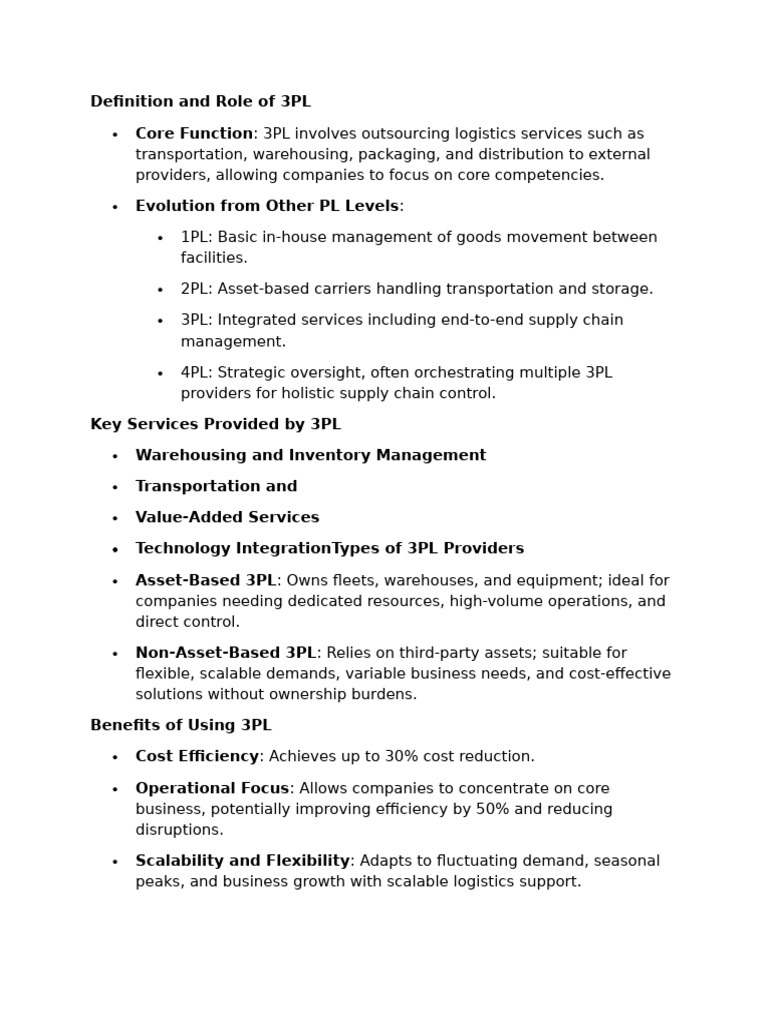 Definition and Role of 3PL | PDF | Logistics | Service Industries