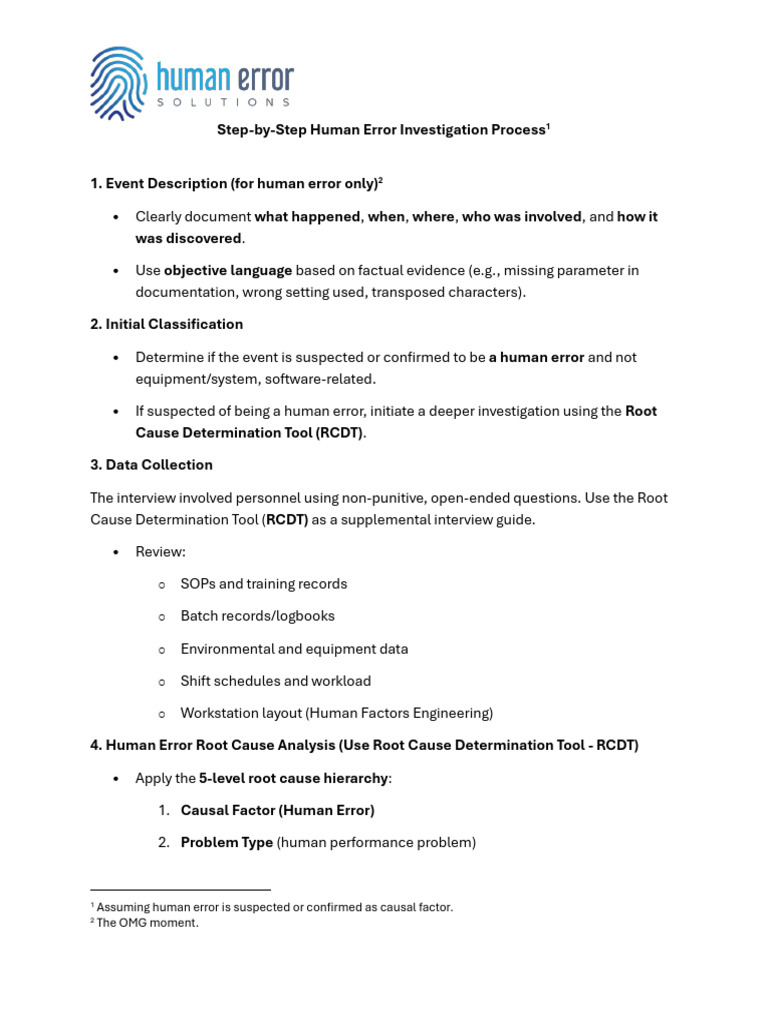 Step-By-Step Human Error Investigation Process | PDF | Error