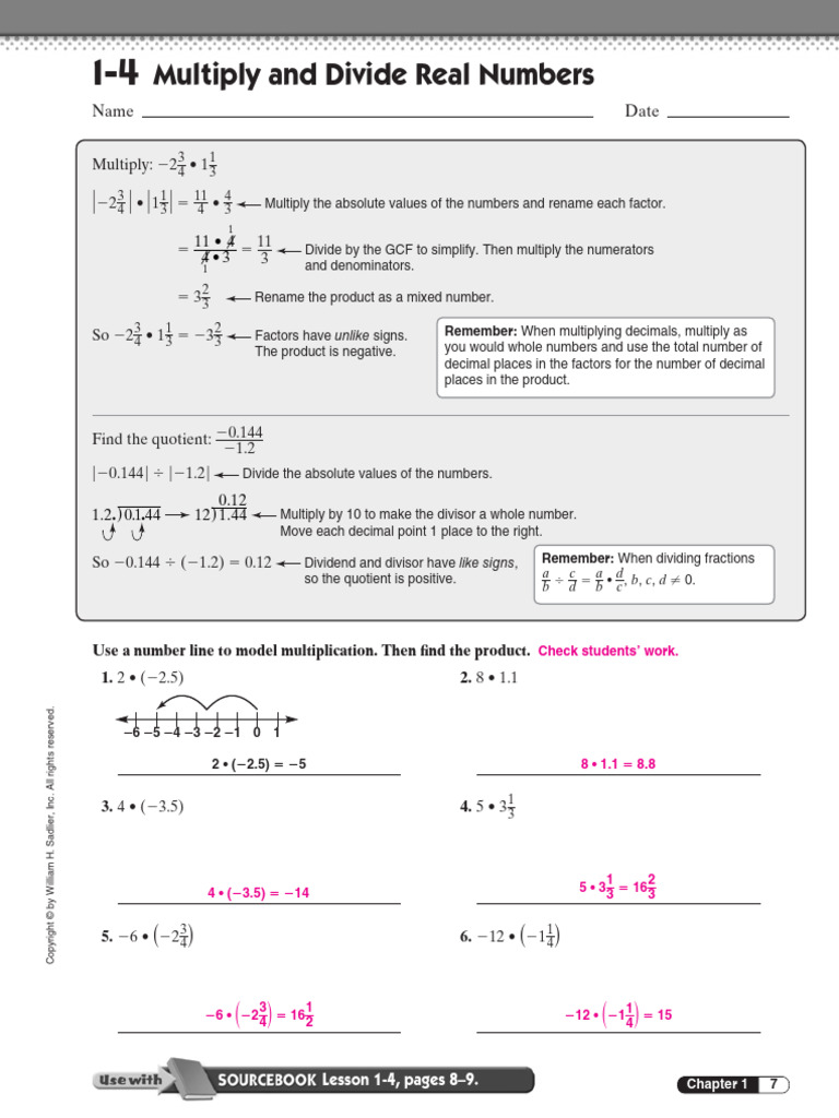 Multiplying and Dividing Real Numbers | PDF | Multiplication | Division ...
