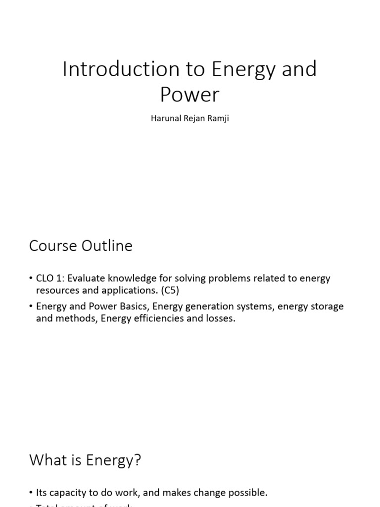 W1 (1) - Introduction To Energy and Power | PDF | Energy Storage | Engines