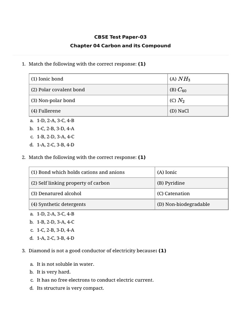 CBSE Carbon Compounds Test Paper | PDF | Acetic Acid | Ester