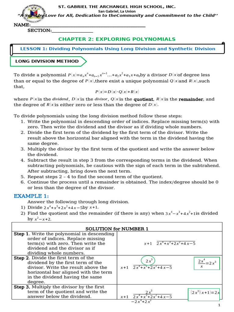 CHAPTER 2 Exploring Polynomials | PDF | Division (Mathematics) | Elementary Mathematics