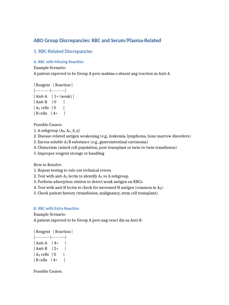 ABO Group Discrepancies in Blood Testing | PDF | Tissue (Biology ...