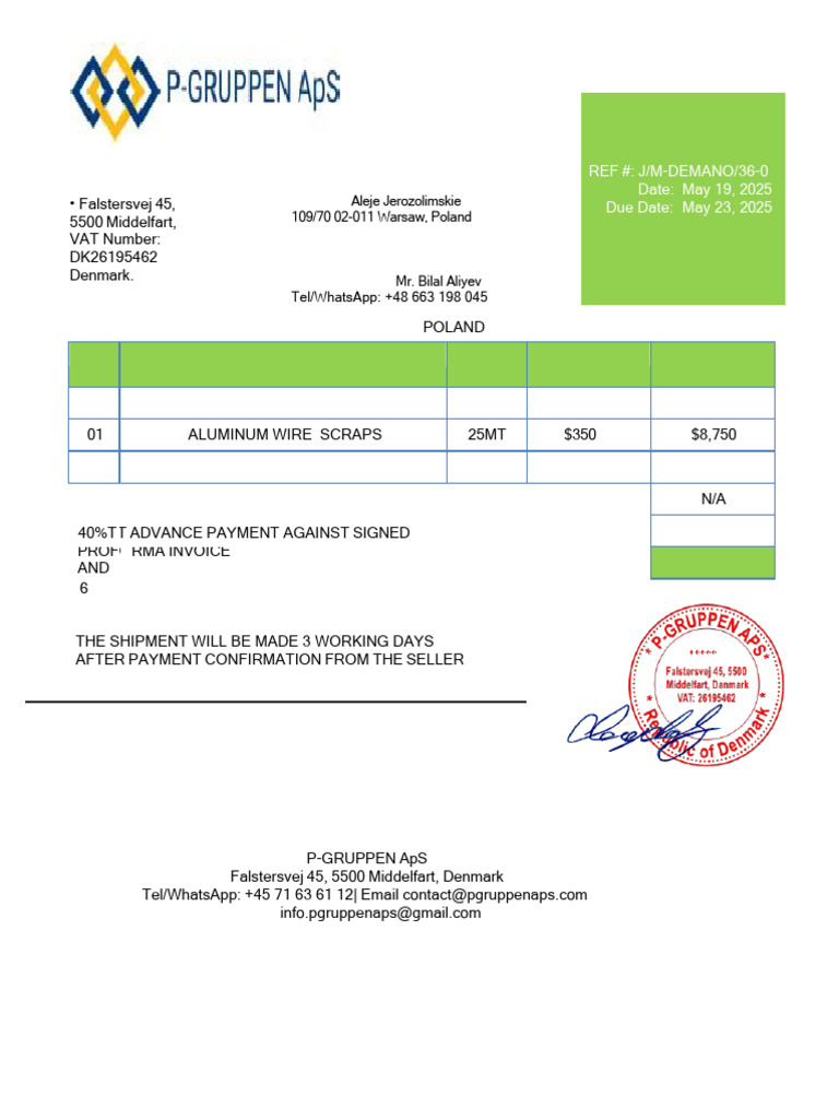 Invoice for Aluminum Wire Scraps | PDF
