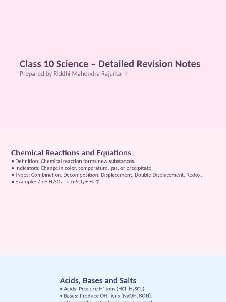 Class 10 Science Revision Notes | PDF