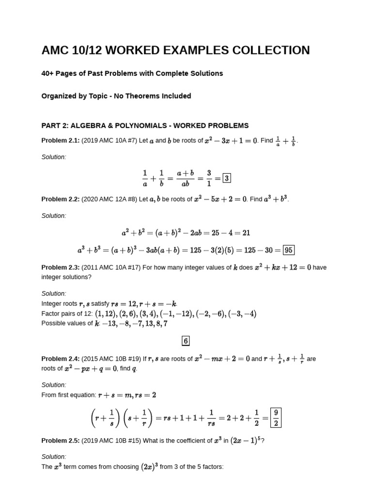 AMC 10 Worked Examples 40pages | PDF | Circle | Factorization